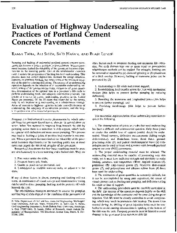 (PDF) Evaluation of Highway Undersealing Practices of Portland Cement Concrete Pavements | Ali ...