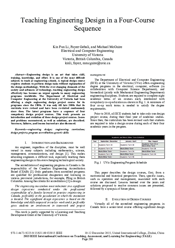 (PDF) Teaching engineering design in a four-course sequence