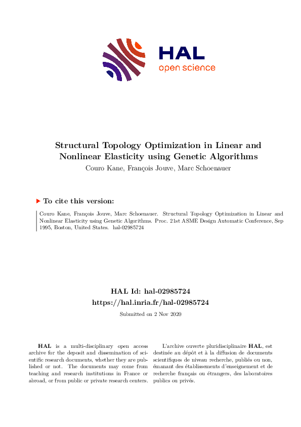 Pdf Structural Topology Optimization In Linear And Nonlinear Elasticity Using Genetic Algorithms