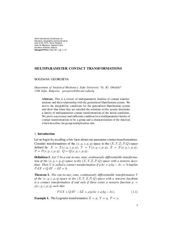 Multiparameter Contact Transformations