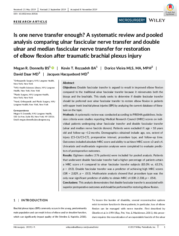 (PDF) Is one nerve transfer enough? A systematic review and pooled ...