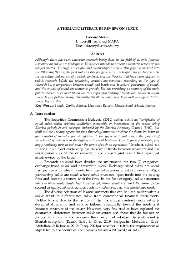 (PDF) A Thematic Literature Review on Sukuk