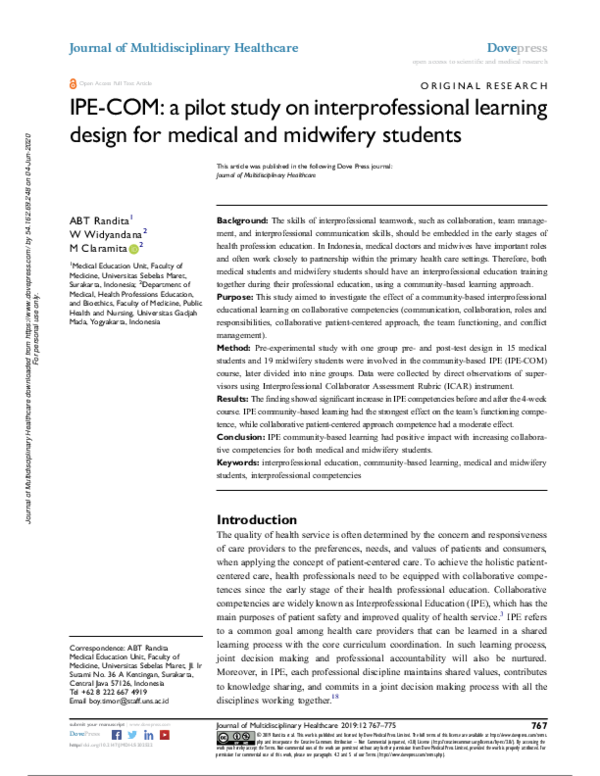 (PDF) IPE-COM: a pilot study on interprofessional learning design for ...