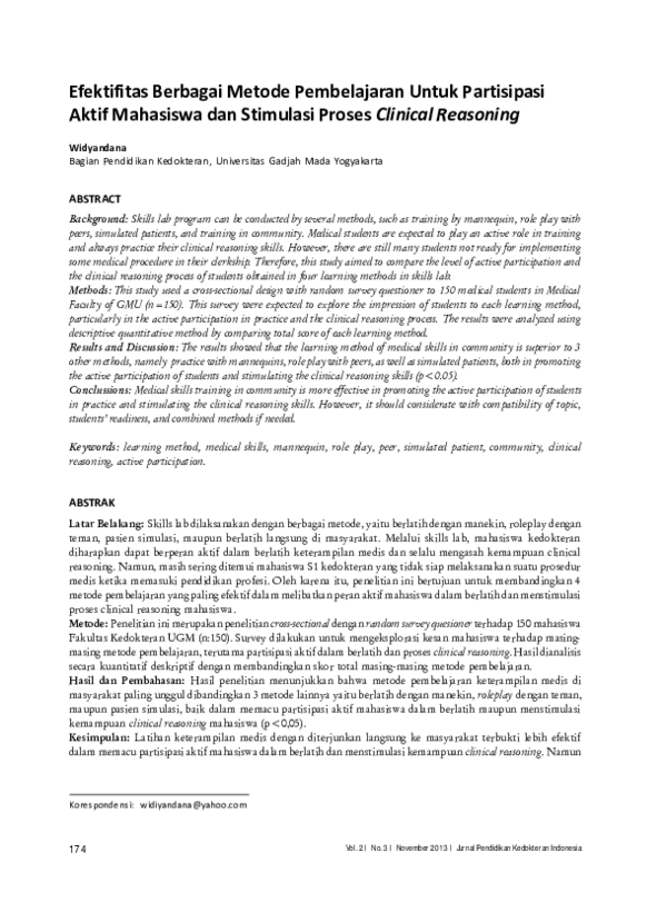 (PDF) Efektifitas Berbagai Metode Pembelajaran untuk Partisipasi Aktif Mahasiswa dan Stimulasi ...