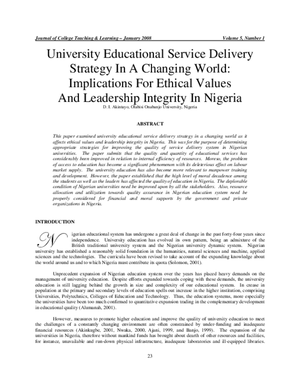 (PDF) University Educational Service Delivery Strategy In A Changing ...
