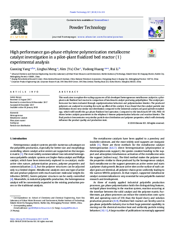 Pdf High Performance Gas Phase Ethylene Polymerization Metallocene Catalyst Investigation In A