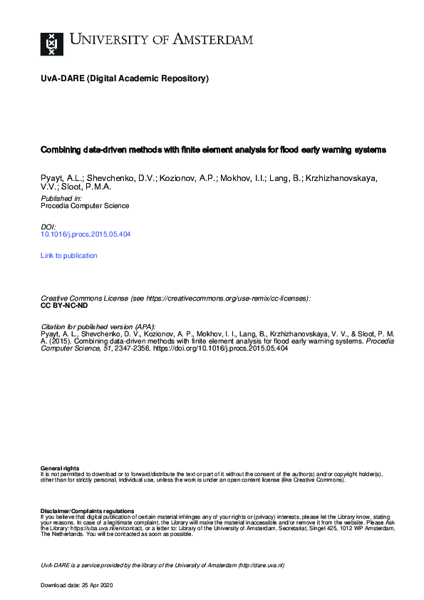 Combining Data Driven Methods With Finite Element Analysis For Flood