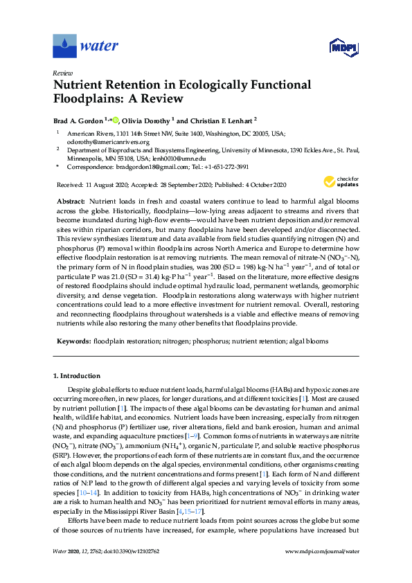 (PDF) Nutrient Retention in Ecologically Functional Floodplains: A Review