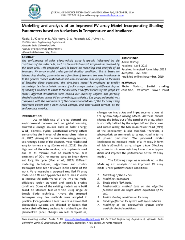 Pdf Modeling And Analysis Of An Improved Pv Array System Under Partially Shaded Conditions