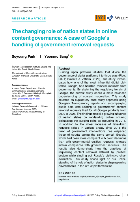 (PDF) The changing role of nation states in online content governance ...