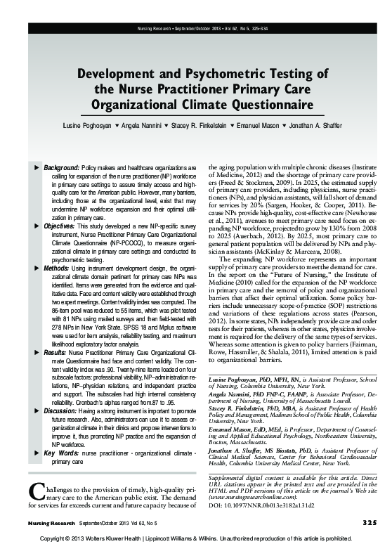 (PDF) Development and Psychometric Testing of the Nurse Practitioner ...