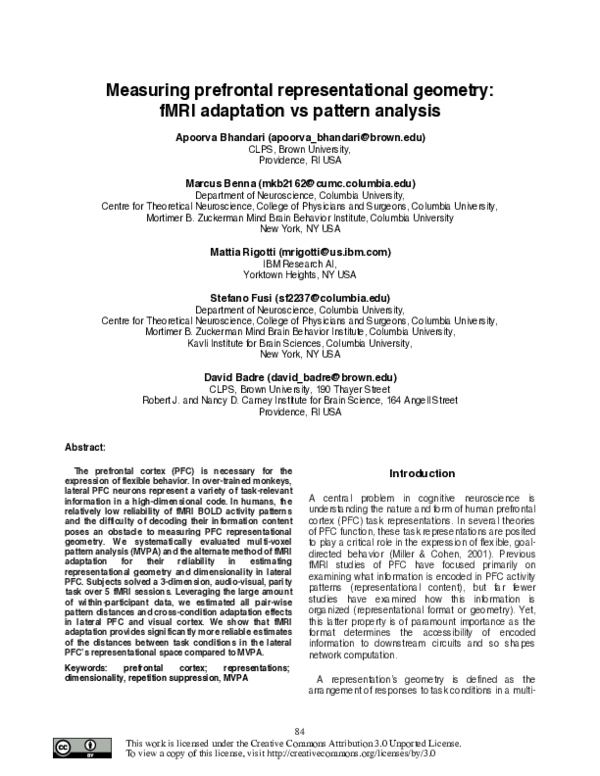 Pdf Measuring Prefrontal Representational Geometry Fmri Adaptation Vs Pattern Analysis