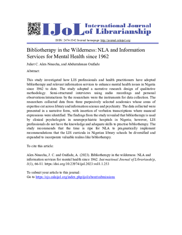 (PDF) Bibliotherapy in the Wilderness