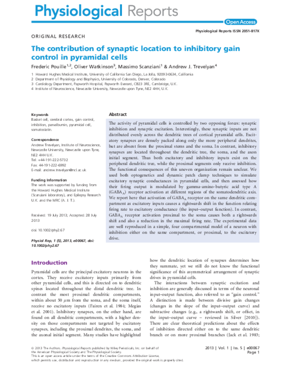 (PDF) The contribution of synaptic location to inhibitory gain control ...