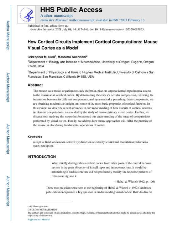Pdf How Cortical Circuits Implement Cortical Computations Mouse Visual Cortex As A Model