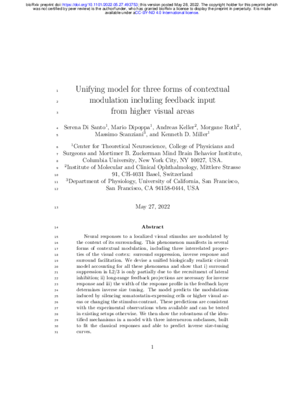 (PDF) Unifying model for three forms of contextual modulation including ...