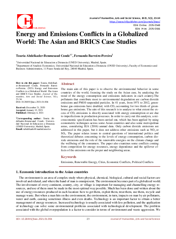 (PDF) Energy and Emissions Conflicts in a Globalized World: The Asian ...