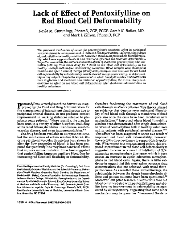 (PDF) Lack of Effect of Pentoxifylline on Red Blood Cell Deformability