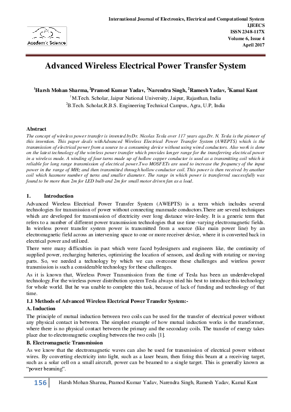 (PDF) Advanced Wireless Electrical Power Transfer System