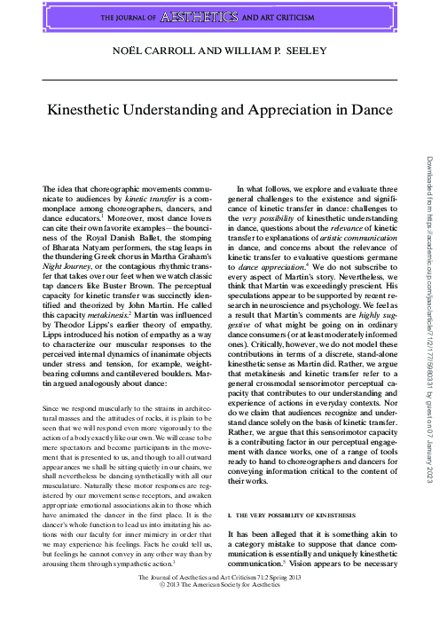 (PDF) Kinesthetic Understanding and Appreciation in Dance | Bill Seeley ...