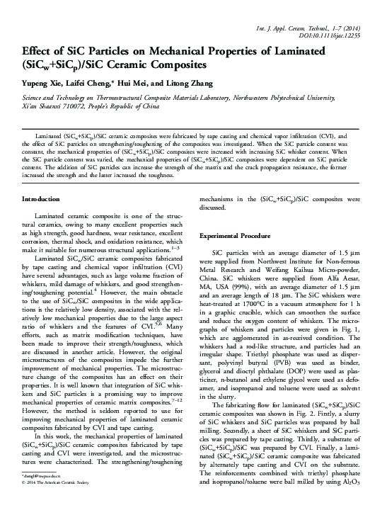 (PDF) Effect of SiC Particles on Mechanical Properties of Laminated (SiCw+SiCp)/SiC Ceramic ...