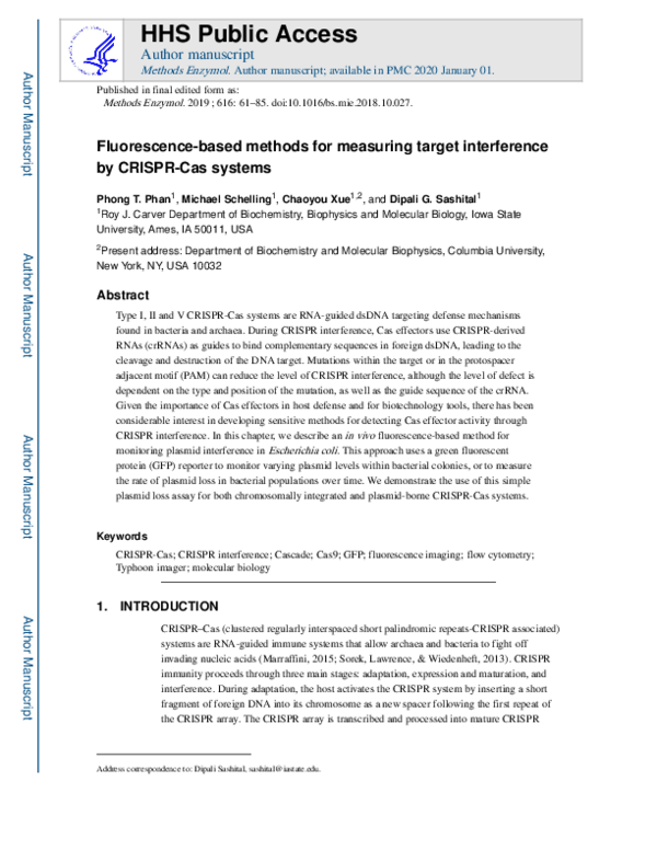 (PDF) Fluorescence-based methods for measuring target interference by CRISPR–Cas systems