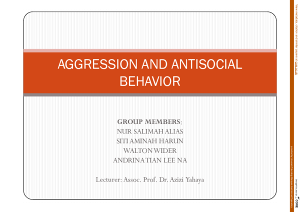 (PDF) Aggression and Antisocial Behavior View of Aggression | PAI60621 Nur Syakirah Binti Alias ...