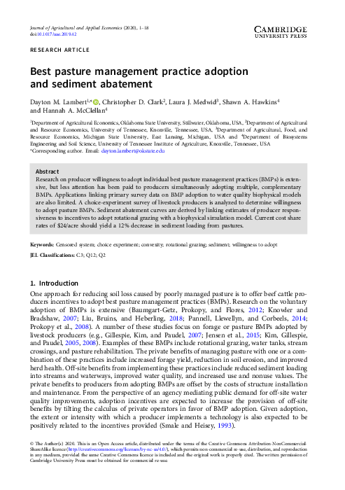 (PDF) Best pasture management practice adoption and sediment abatement