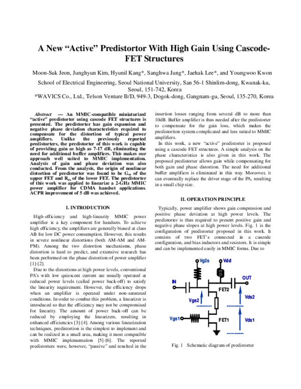 (PDF) A new "active" predistortor with high gain using cascode-FET ...