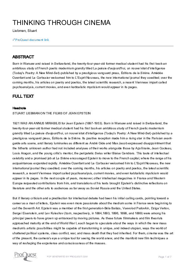 (PDF) THINKING THROUGH CINEMA