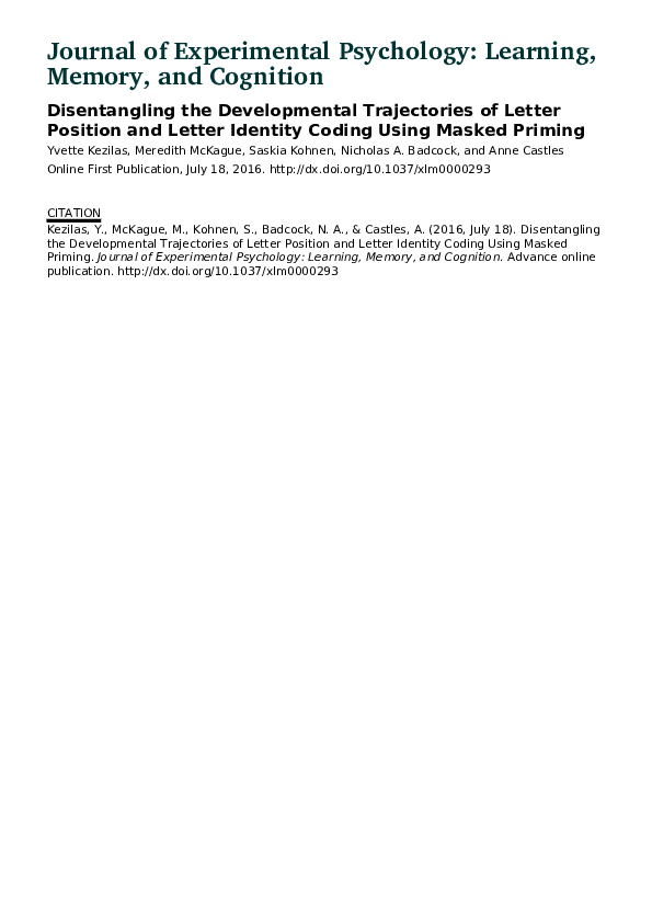 Disentangling the Developmental Trajectories of Letter Position and Letter Identity Coding Using ...