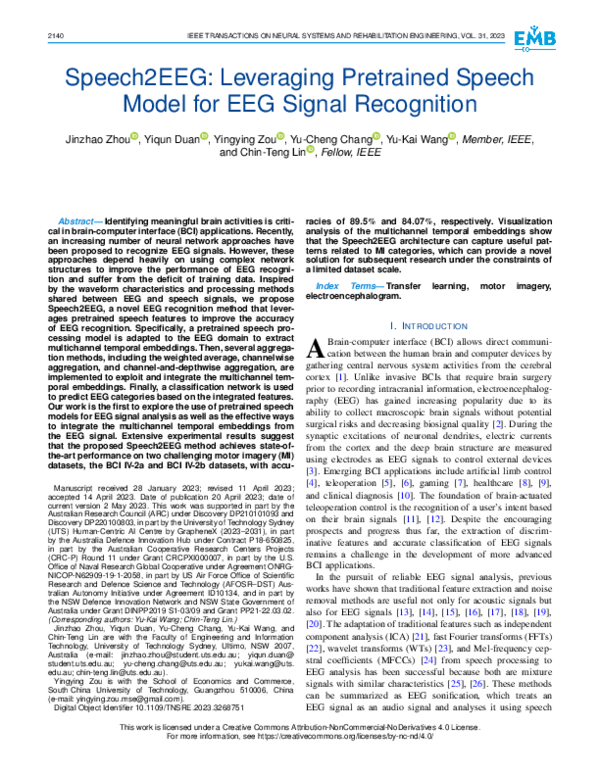 (PDF) Speech2EEG: Leveraging Pretrained Speech Model for EEG Signal Recognition