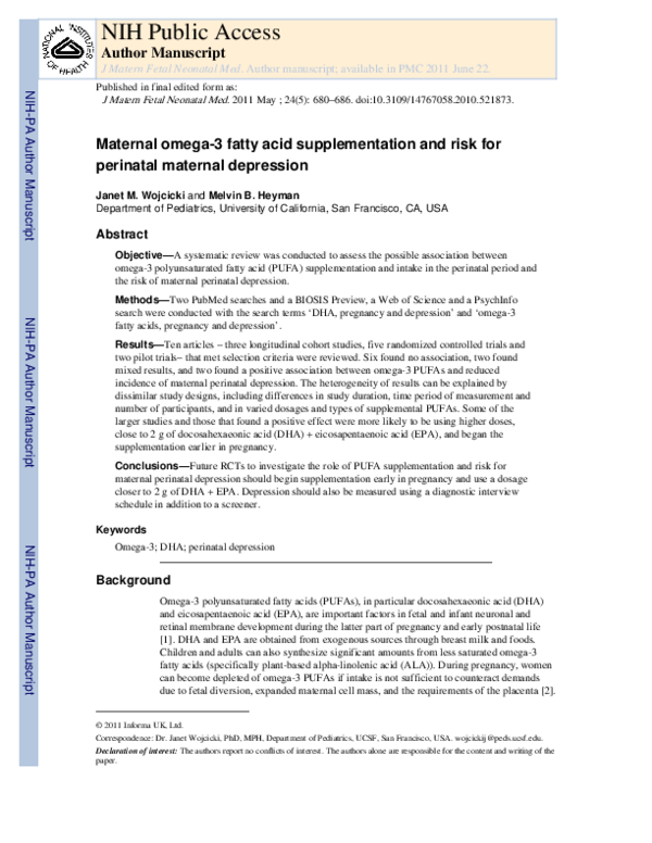 (PDF) Maternal omega-3 fatty acid supplementation and risk for ...