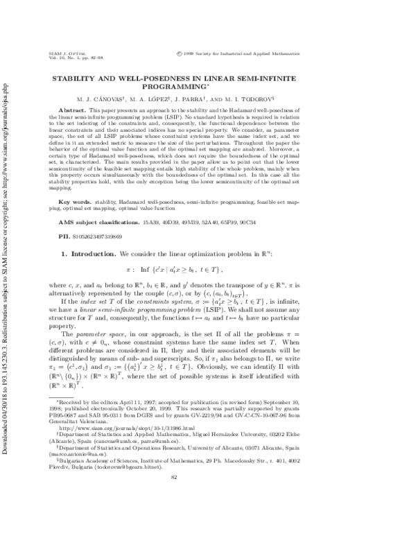 (PDF) Stability and Well-Posedness in Linear Semi-Infinite Programming