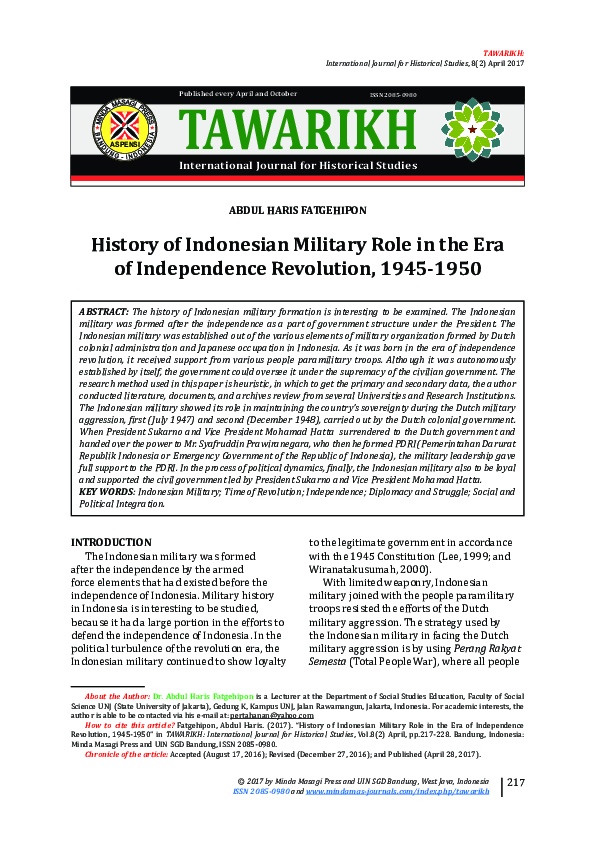 (PDF) History of Indonesian Military Role in the Era of Independence ...