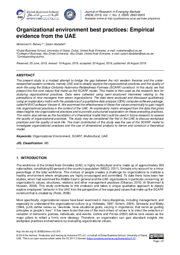 (PDF) Organizational climate best practices: Empirical evidence from the UAE