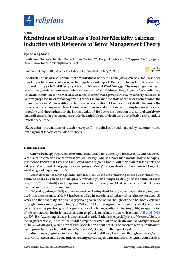 (PDF) Mindfulness of Death as a Tool for Mortality Salience Induction ...