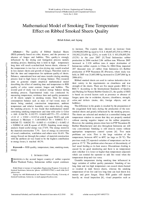 (PDF) Mathematical Model Of Smoking Time Temperature Effect On Ribbed ...