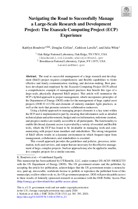 (PDF) Navigating the Road to Successfully Manage a Large-Scale Research and Development Project ...