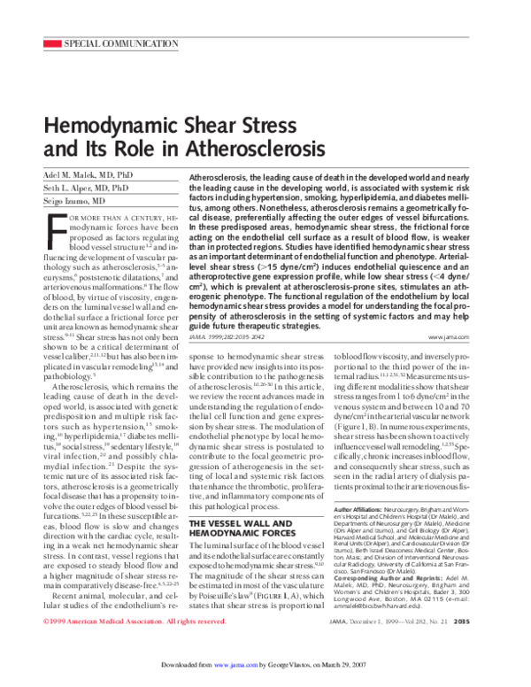 (PDF) Hemodynamic Shear Stress and Its Role in Atherosclerosis | Seth ...