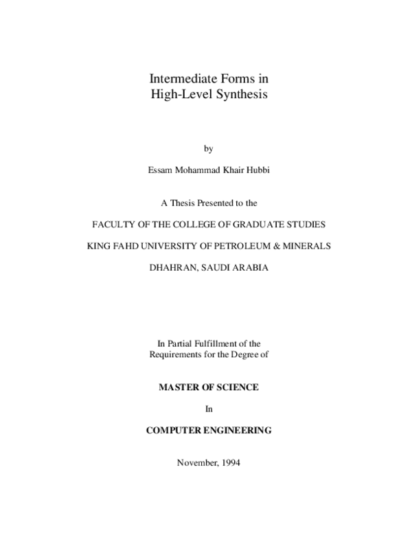 (PDF) Intermediate Forms in High-Level Synthesis