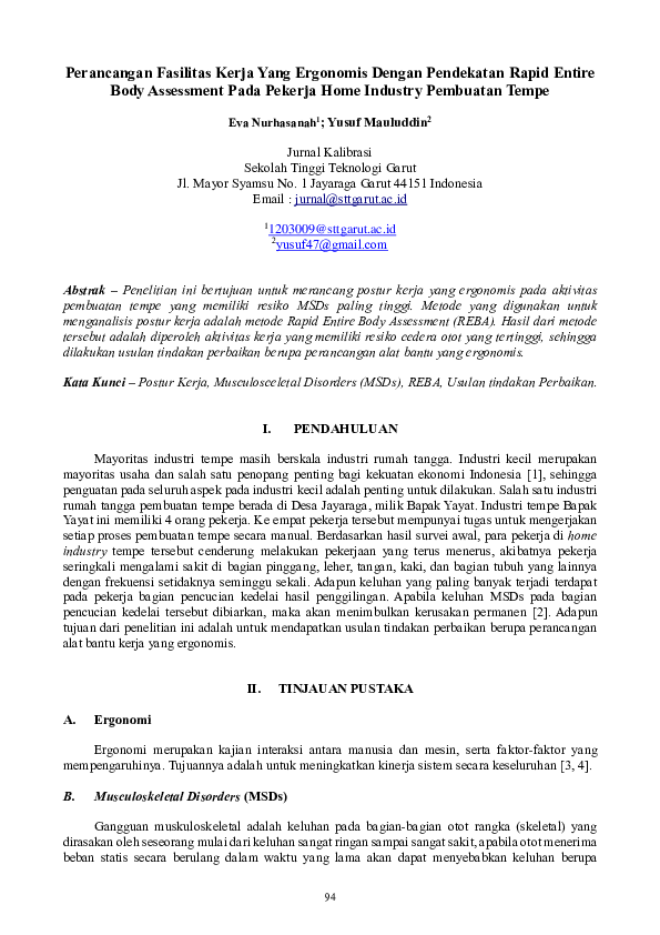 (PDF) Perancangan Fasilitas Kerja Yang Ergonomis Dengan Pendekatan ...