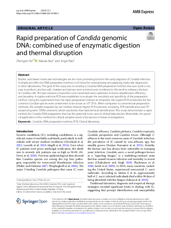 (PDF) Rapid preparation of Candida genomic DNA: combined use of ...