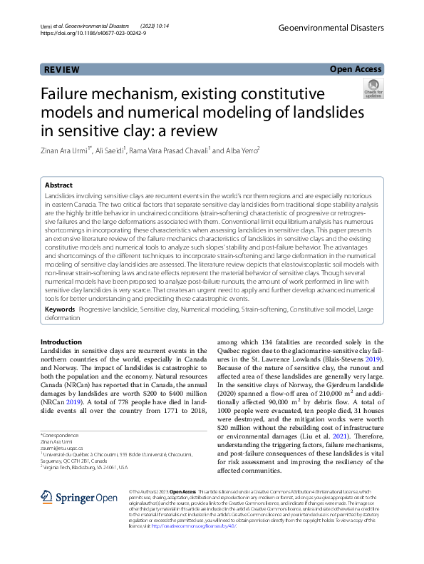 (PDF) Failure mechanism, existing constitutive models and numerical modeling of landslides in ...