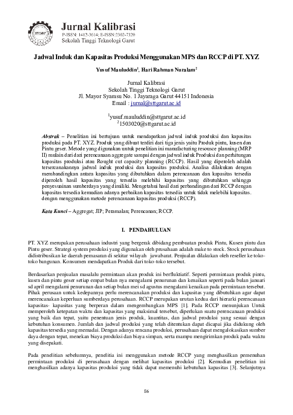 (PDF) Jadwal Induk dan Kapasitas Produksi Menggunakan MPS dan RCCP di ...