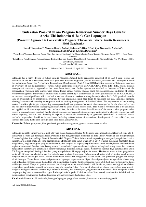 (PDF) Pendekatan Proaktif dalam Program Konservasi Sumber Daya Genetik Aneka Ubi Indonesia di ...