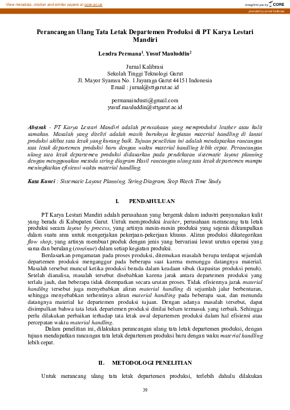 (PDF) Perancangan Ulang Tata Letak Departemen Produksi di PT Karya ...