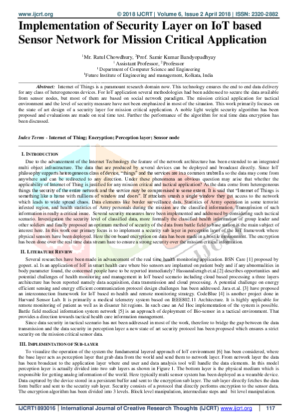 (PDF) Implementation of Security Layer on IoT based Sensor Network for ...