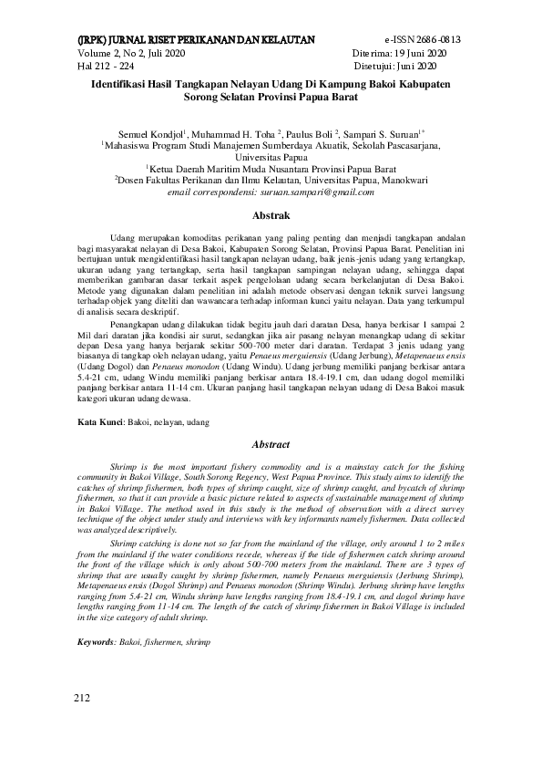 (PDF) Identifikasi Hasil Tangkapan Nelayan Udang Di Kampung Bakoi ...