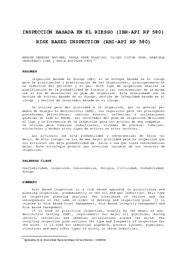 (PDF) Inspección Basada en El Riesgo (Ibr-Api RP 580)